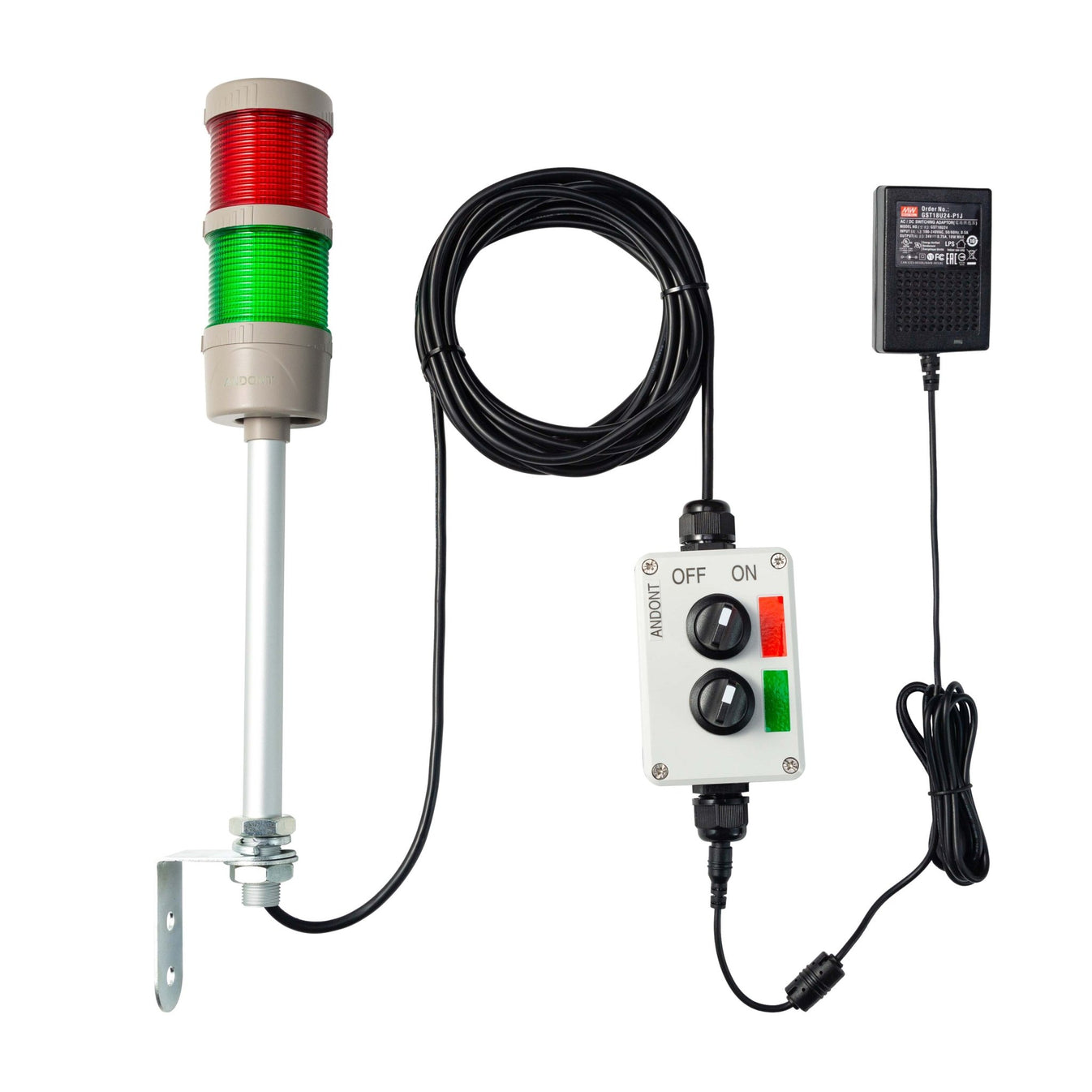 ANDONT 2 Stack Super Bright LED Andon Tower Lights with Buzzer, Red/Gr